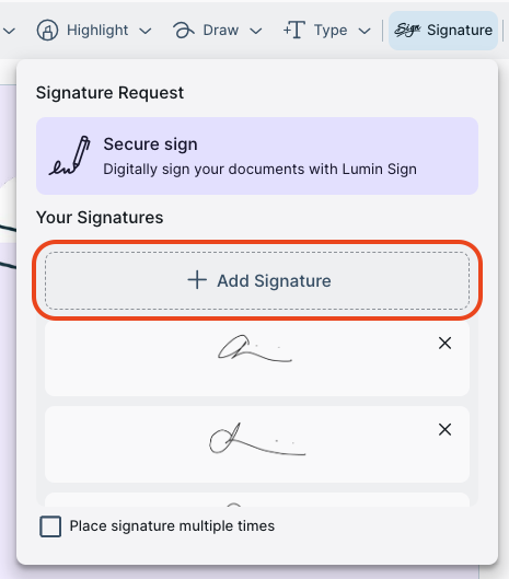 How do I add a signature to a PDF document?