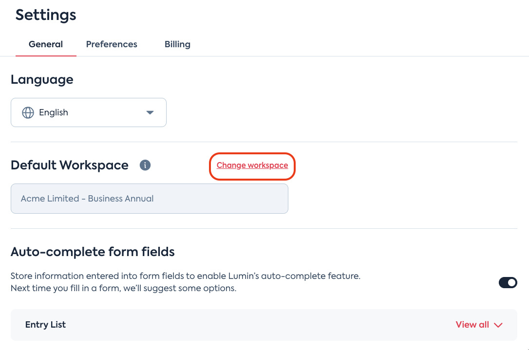 How do I set/change my default Workspace?