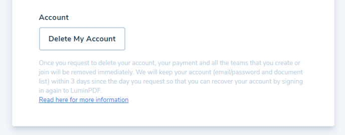 How do I delete my Lumin PDF account?