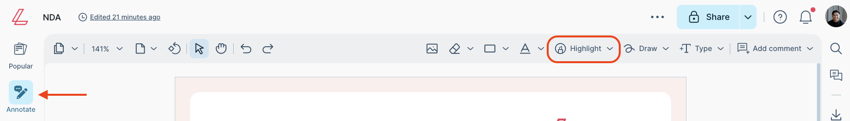 How do I highlight text in a document?
