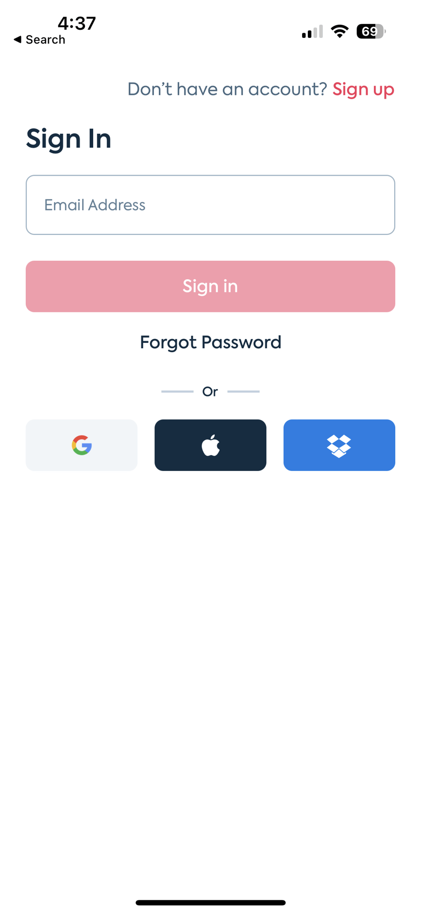How do I sign in/sign up on the mobile app?