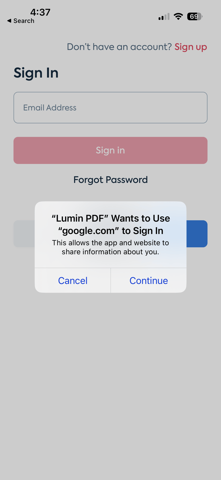 How do I sign in/sign up on the mobile app?