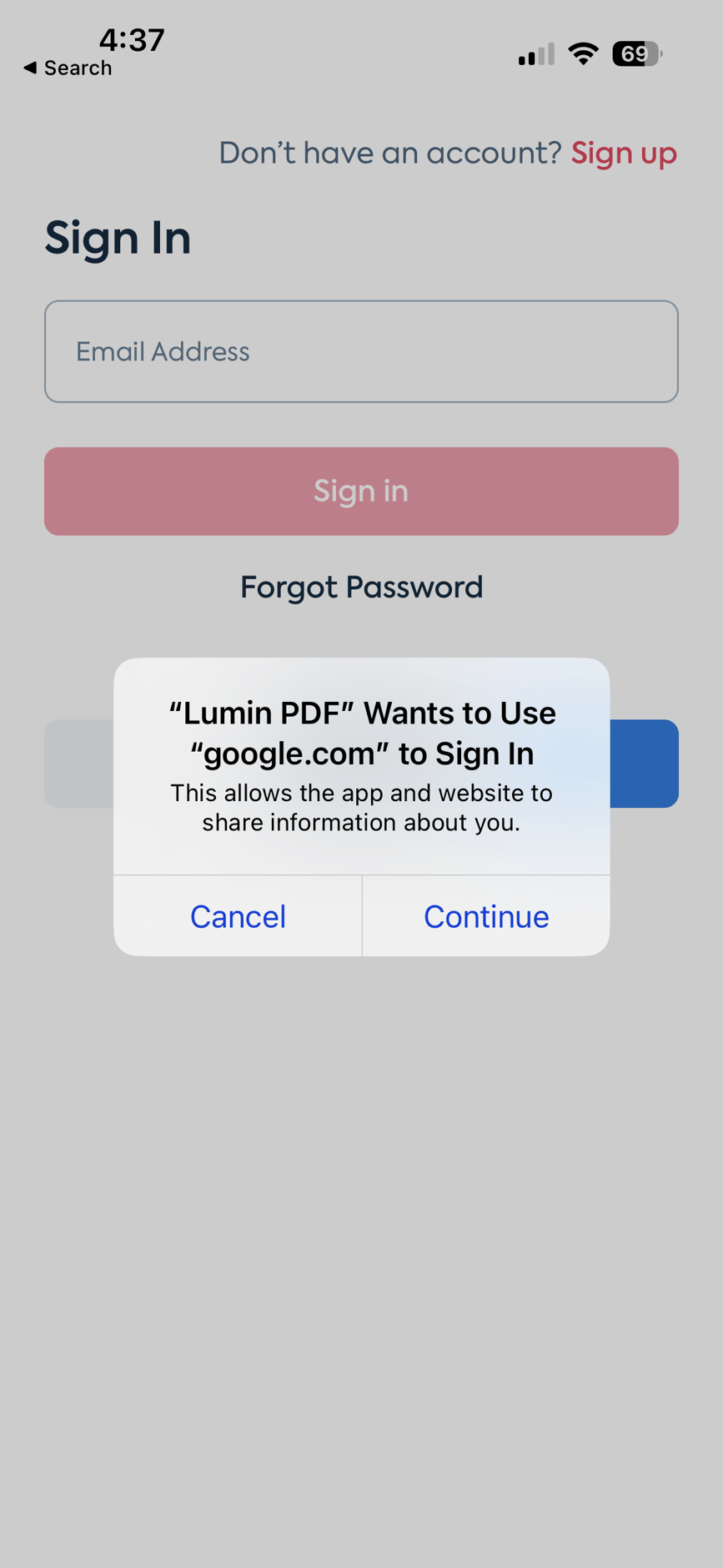 How do I sign in/sign up on the mobile app?