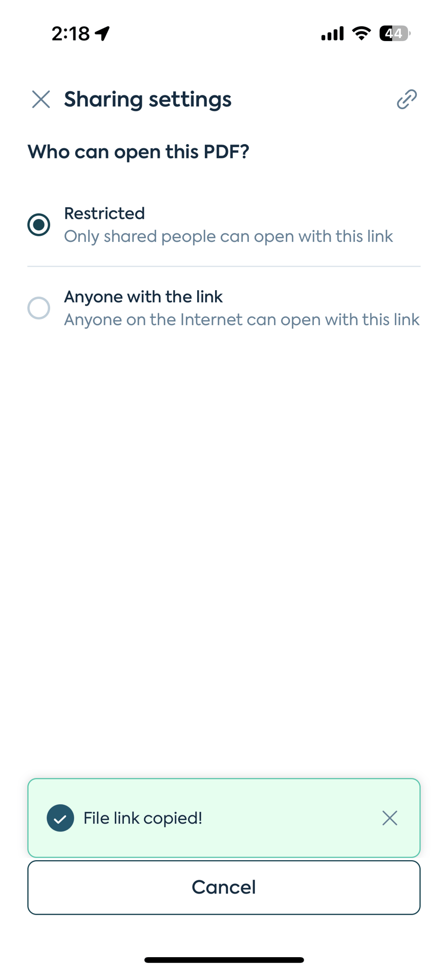 How do I share my document from the Lumin mobile app?