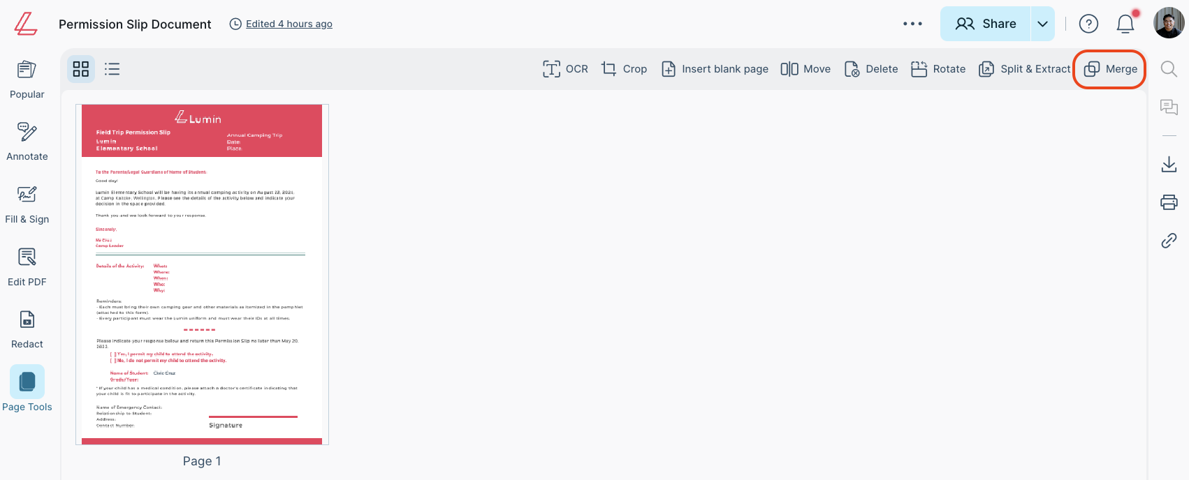 How do I merge PDF documents?