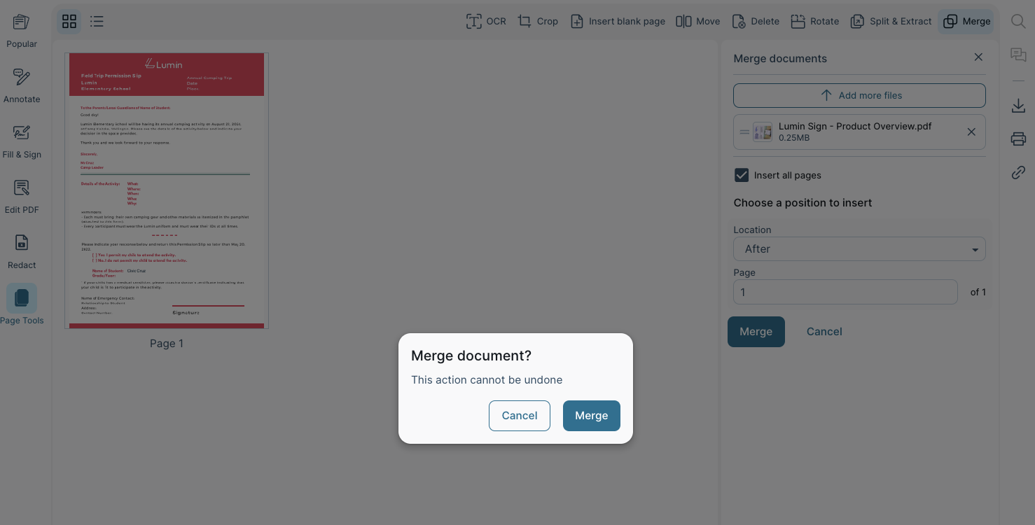 How do I merge PDF documents?