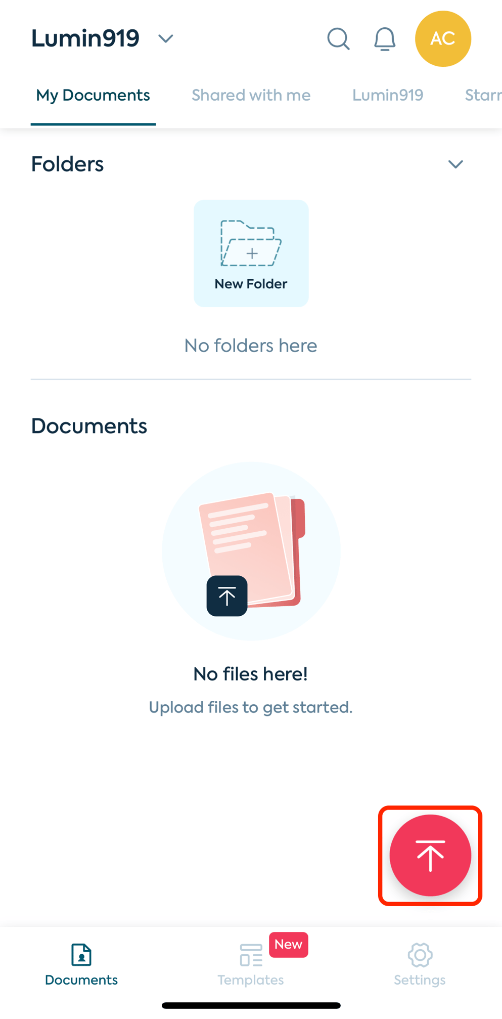 How do I upload files to Lumin from OneDrive using the mobile app?