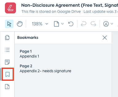 How do I bookmark a page in my document?