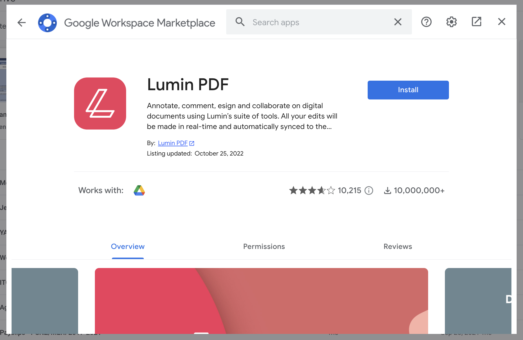 How do I connect the Lumin PDF app to Google Drive?