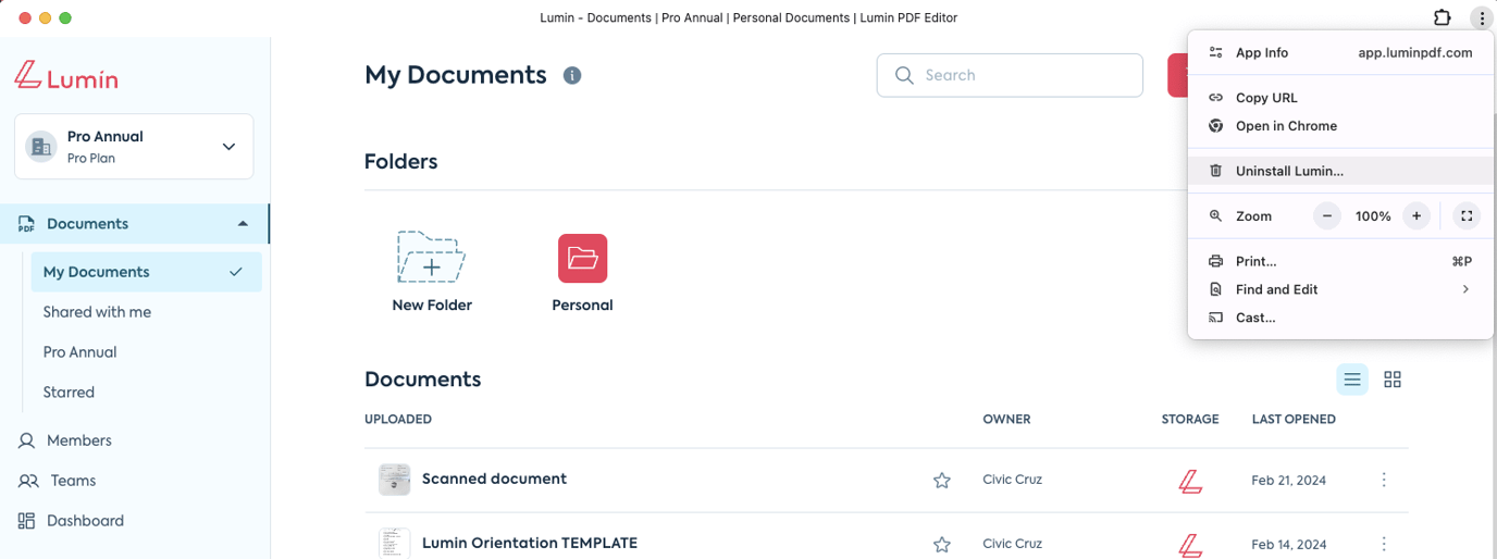 How to uninstall the Lumin desktop app (Mac OS)