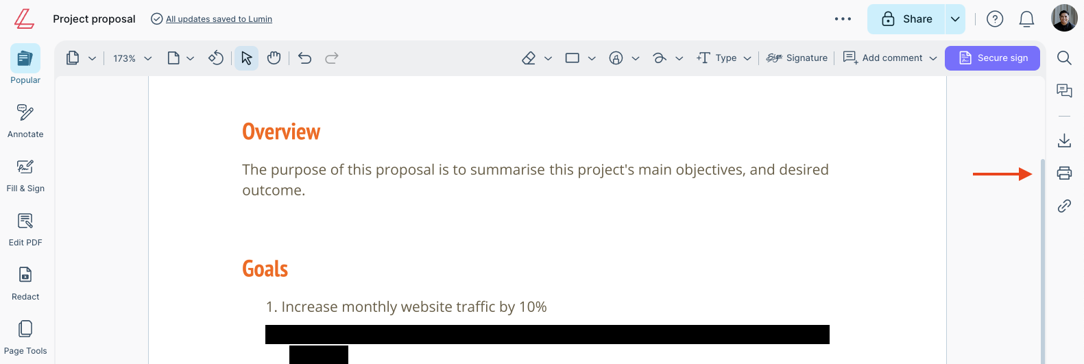 How do I print a Lumin document?