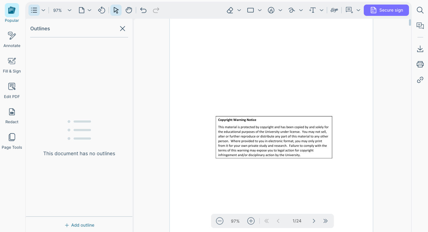 How do I create and view a document's outline?