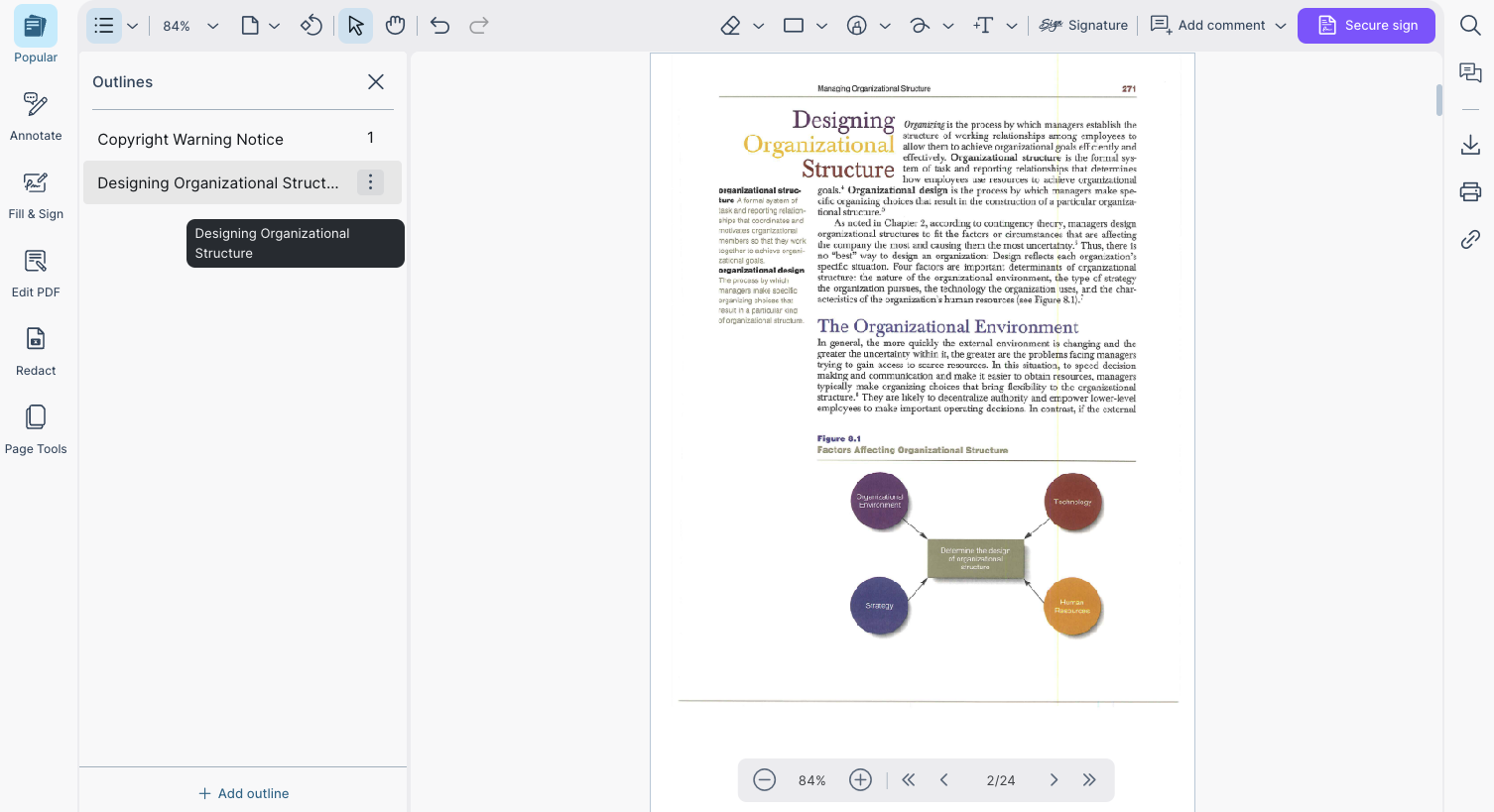 How do I create and view a document's outline?
