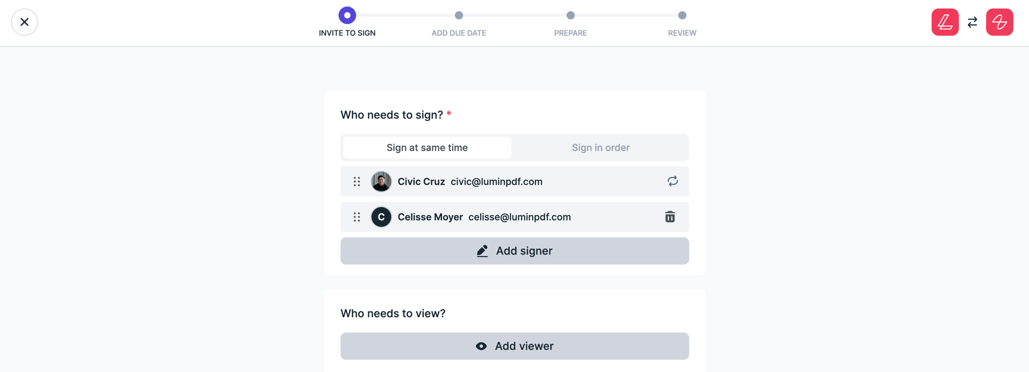 How do I collect signatures with Lumin and Lumin Sign?