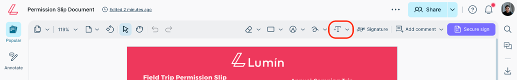 How do I write text on a document?