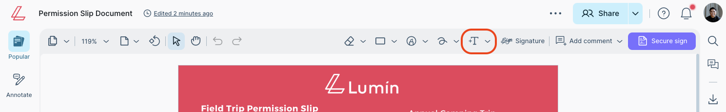 How do I write text on a document?